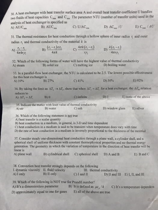 Solved 50. A heat exchanger with heat transfer surface area | Chegg.com