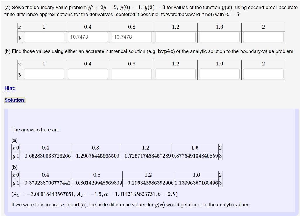 Solved (a) Solve the boundary-value problem y' + 2y = 5, | Chegg.com