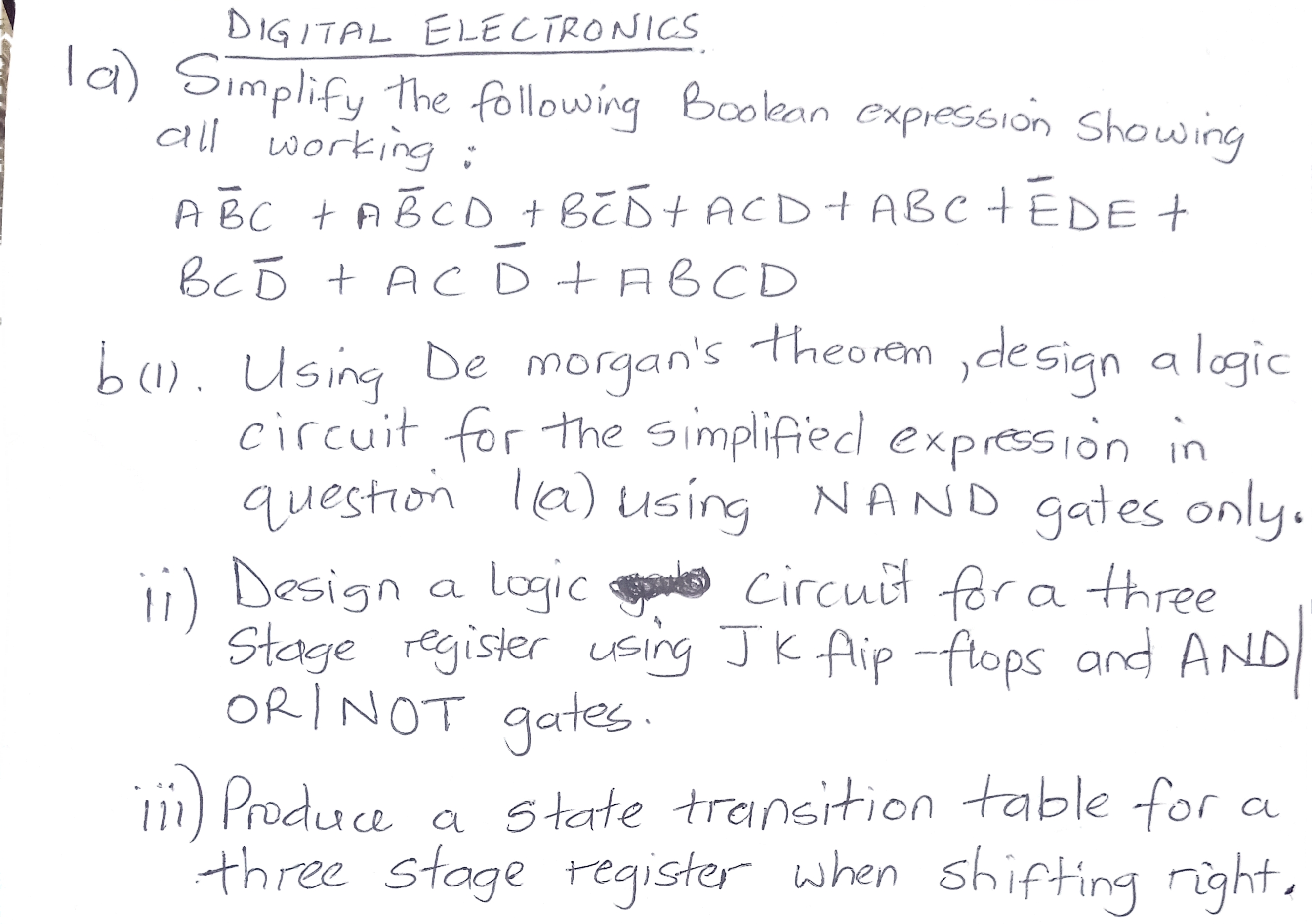 Solved (a) SigITAL ELECTRONICS. all working following | Chegg.com
