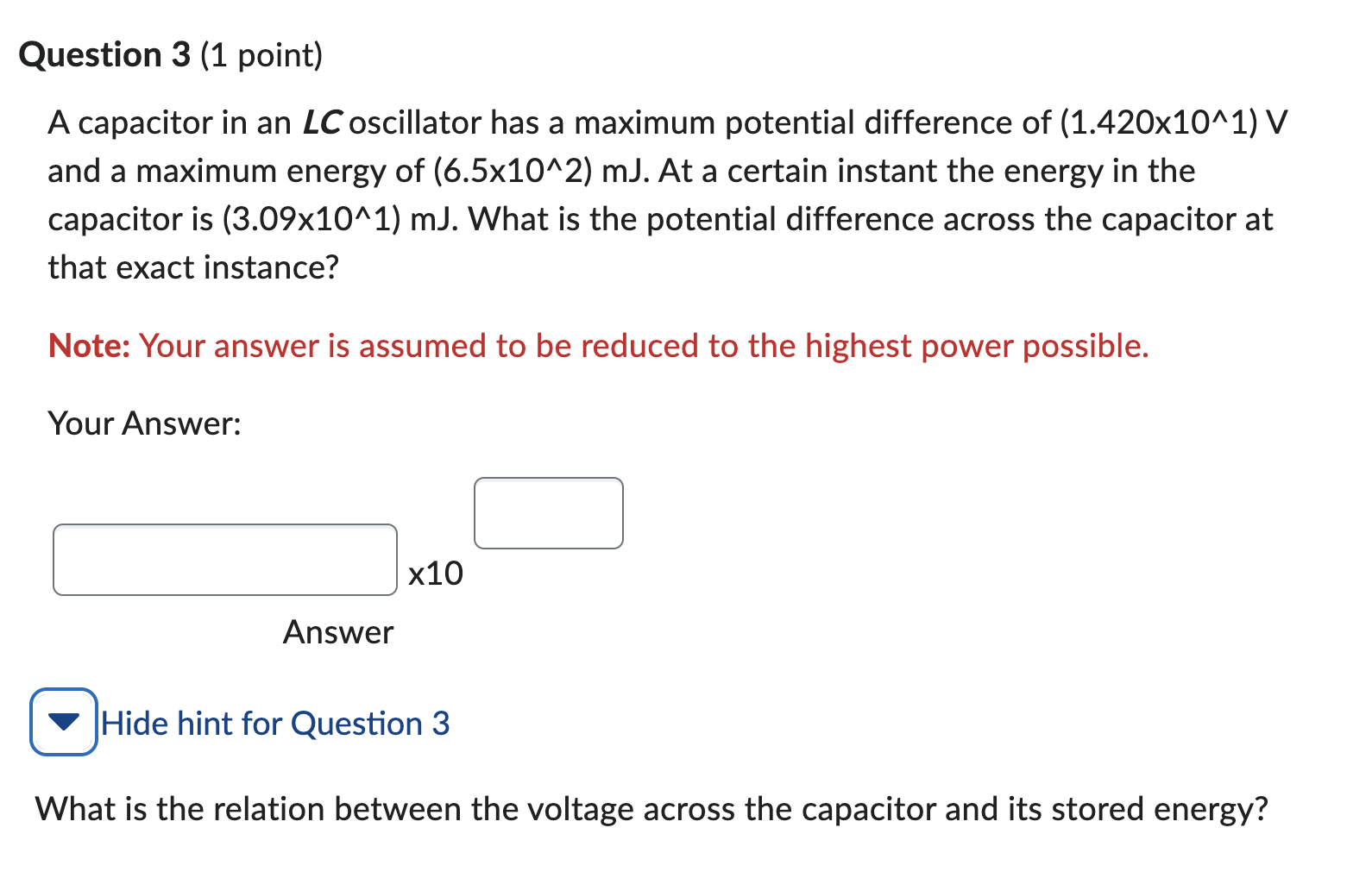A capacitor in an LC oscillator has a maximum | Chegg.com