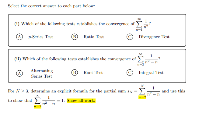 Solved Select the correct answer to each part below: (i) | Chegg.com