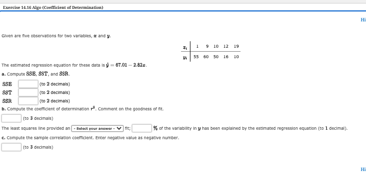 Solved Exercise 14.16 Algo (Coefficient of Determination) Hi | Chegg.com