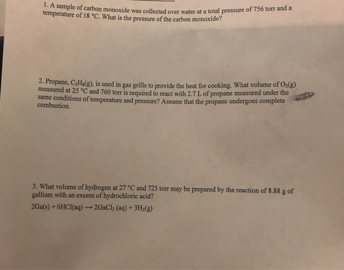 Solved 1. A sample of carbon monoxid temperature of 18 °C. | Chegg.com