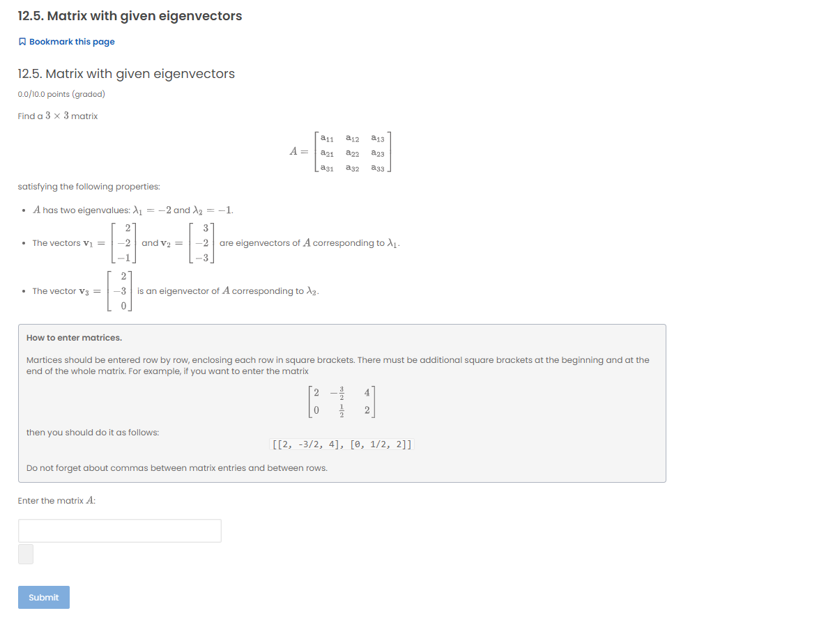 Solved 12.5. Matrix with given eigenvectors Bookmark this | Chegg.com