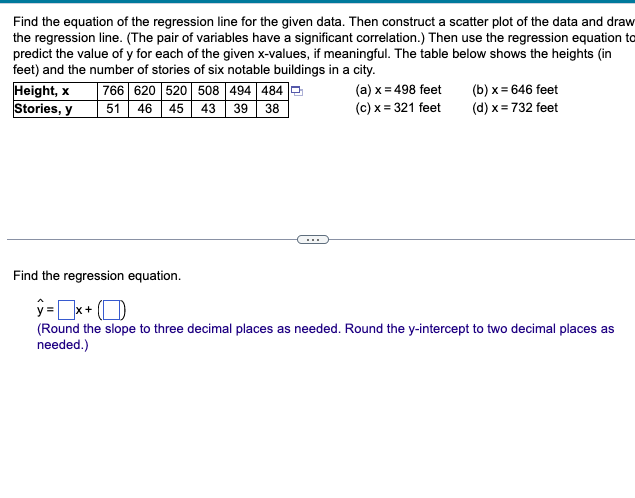 Solved Find the equation of the regression line for the | Chegg.com