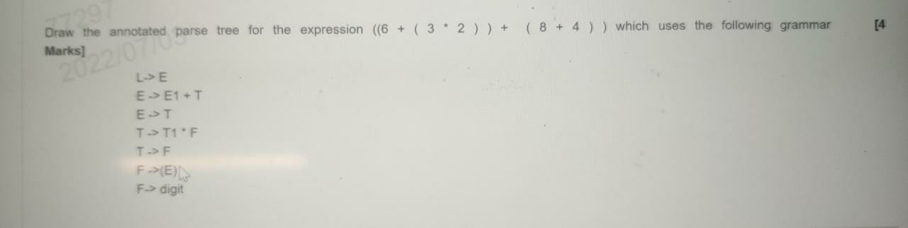 Solved 37297 Draw the annotated parse tree for the | Chegg.com