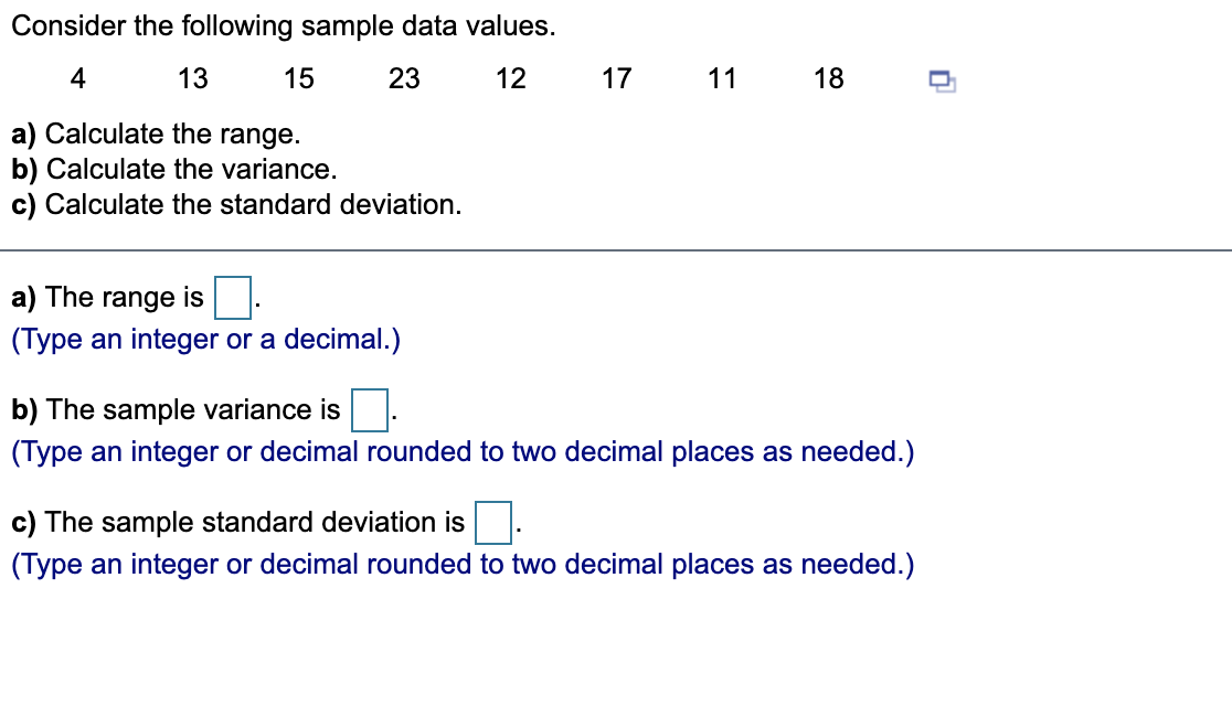 Solved Consider The Following Sample Data Values 4 13 15 23 4828