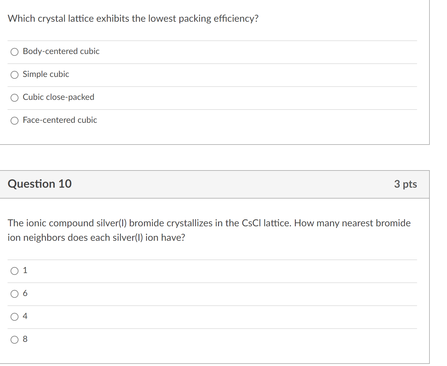 Solved Which crystal lattice exhibits the lowest packing | Chegg.com
