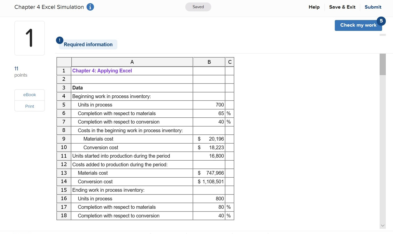 Solved Chapter 4 Excel Simulation i Saved Help Save & Exit | Chegg.com