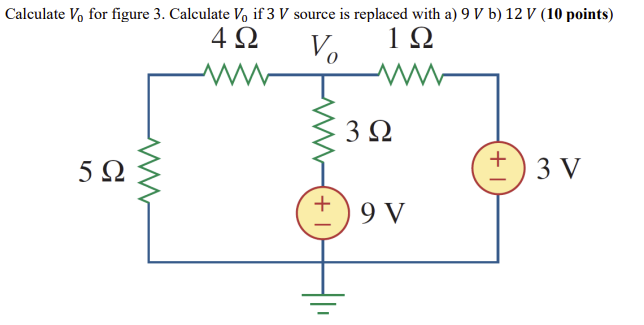 Solved Calculate V0 for figure 3 . Calculate V0 if 3V source | Chegg.com