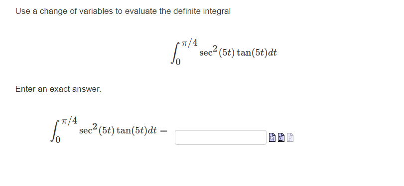 Solved Use a change of variables to evaluate the definite | Chegg.com