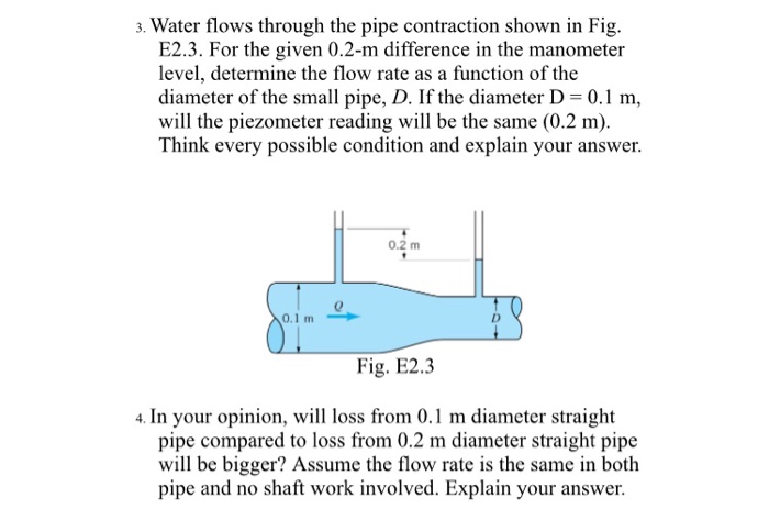 Solved a. Water flows through the pipe contraction shown in | Chegg.com