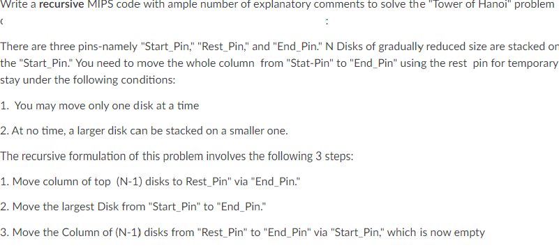 Solved Write a recursive MIPS code with ample number of | Chegg.com