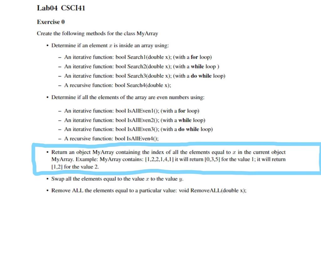 Solved Lab04 CSC141 Exercise 0 Create the following methods | Chegg.com