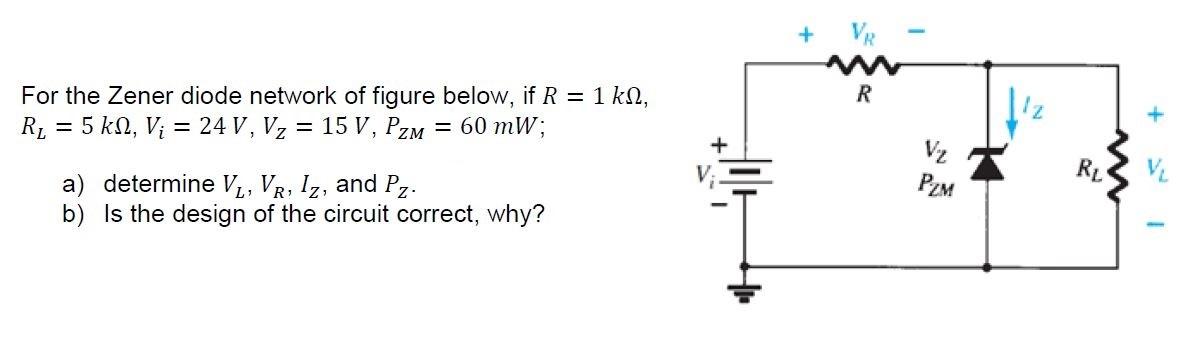 Solved + VR R For the Zener diode network of figure below, | Chegg.com