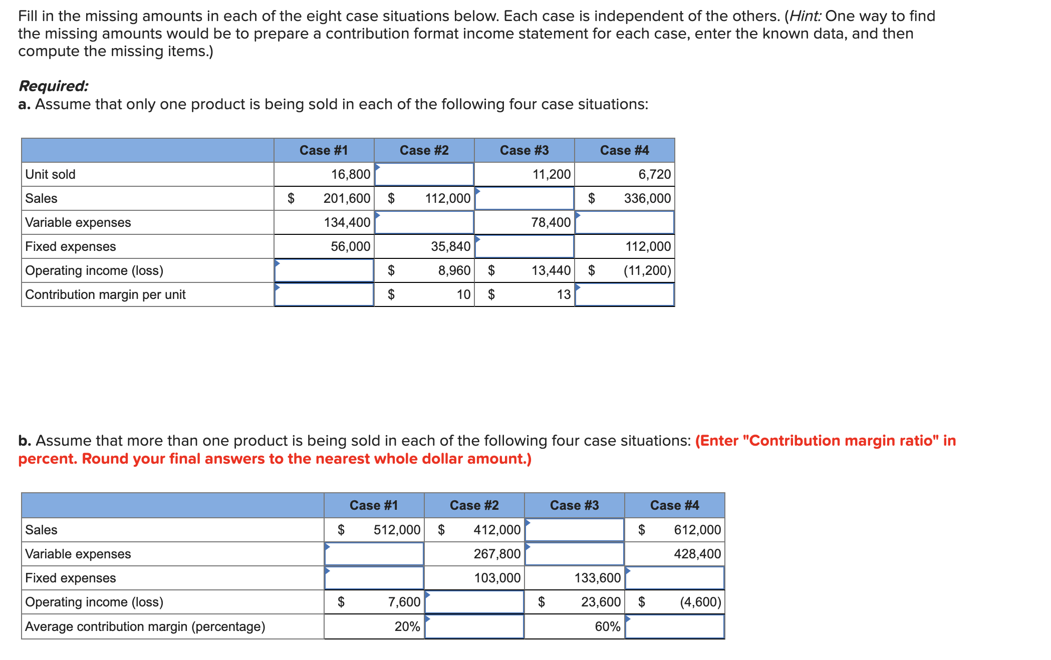 Solved Fill in the missing amounts in each of the eight case | Chegg.com
