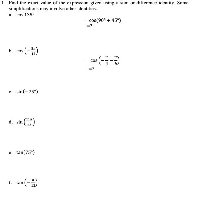 Solved Please fill out the attached worksheet Find the exact | Chegg.com
