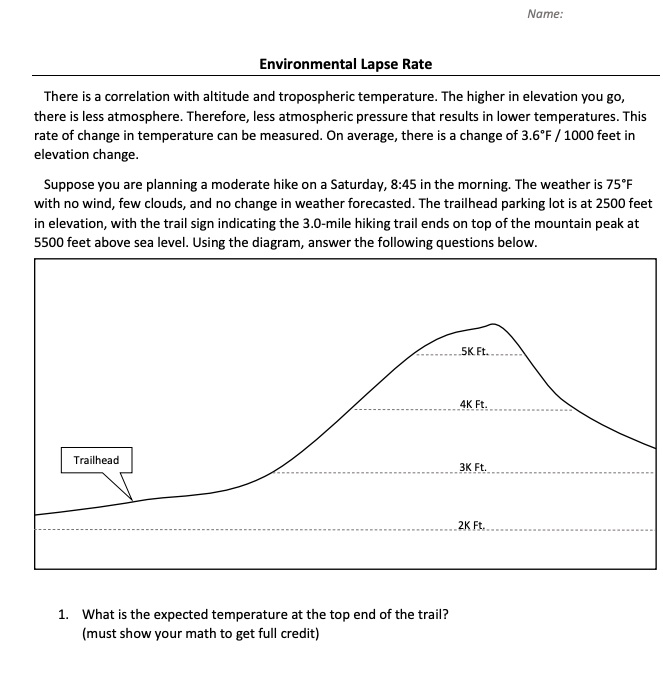 Solved Name: Environmental Lapse Rate There is a correlation | Chegg.com