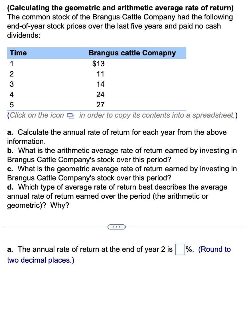 Solved (Calculating the geometric and arithmetic average | Chegg.com