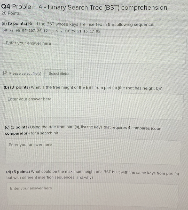 Solved Q4 Problem 4 - Binary Search Tree (BST) comprehension | Chegg.com