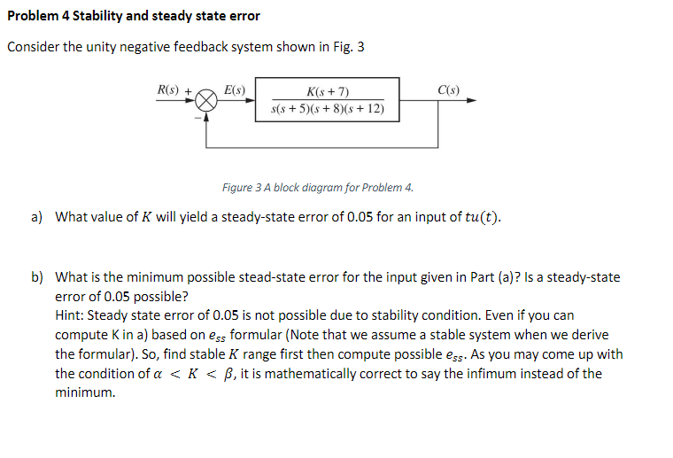 Solved Problem 4 ﻿Stability and steady state errorConsider | Chegg.com