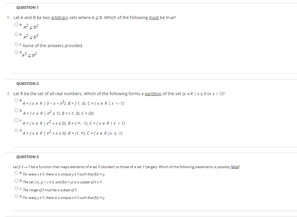 Solved 1. Let A and B be two arbitrary. sets where A⊆B. | Chegg.com