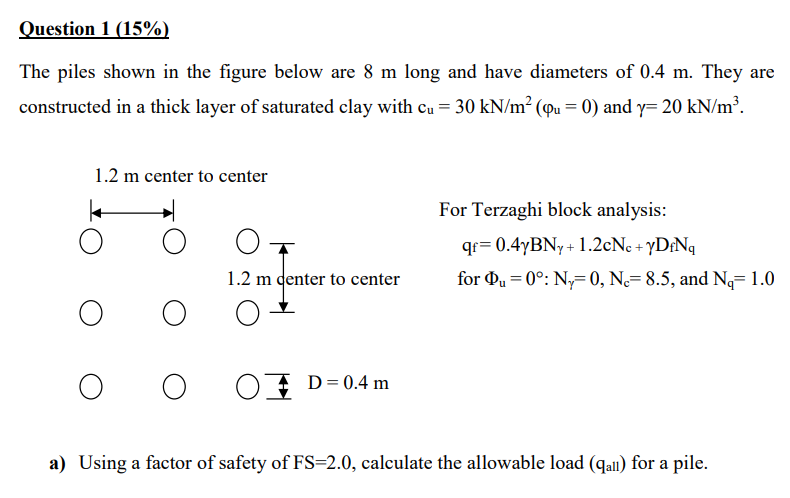 Solved The piles shown in the figure below are 8 m long and | Chegg.com