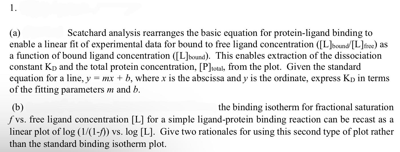 1. (a) Scatchard analysis rearranges the basic | Chegg.com