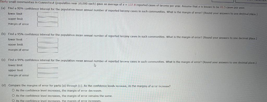 Solved lower limit upper lirnit maryin of error lower lirrit | Chegg.com