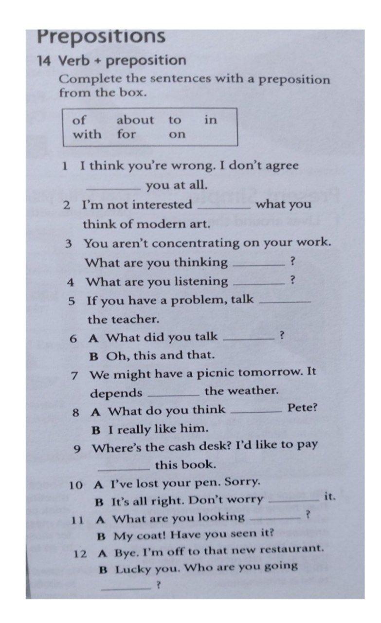 Solved Prepositions 14 Verb + preposition Complete the | Chegg.com