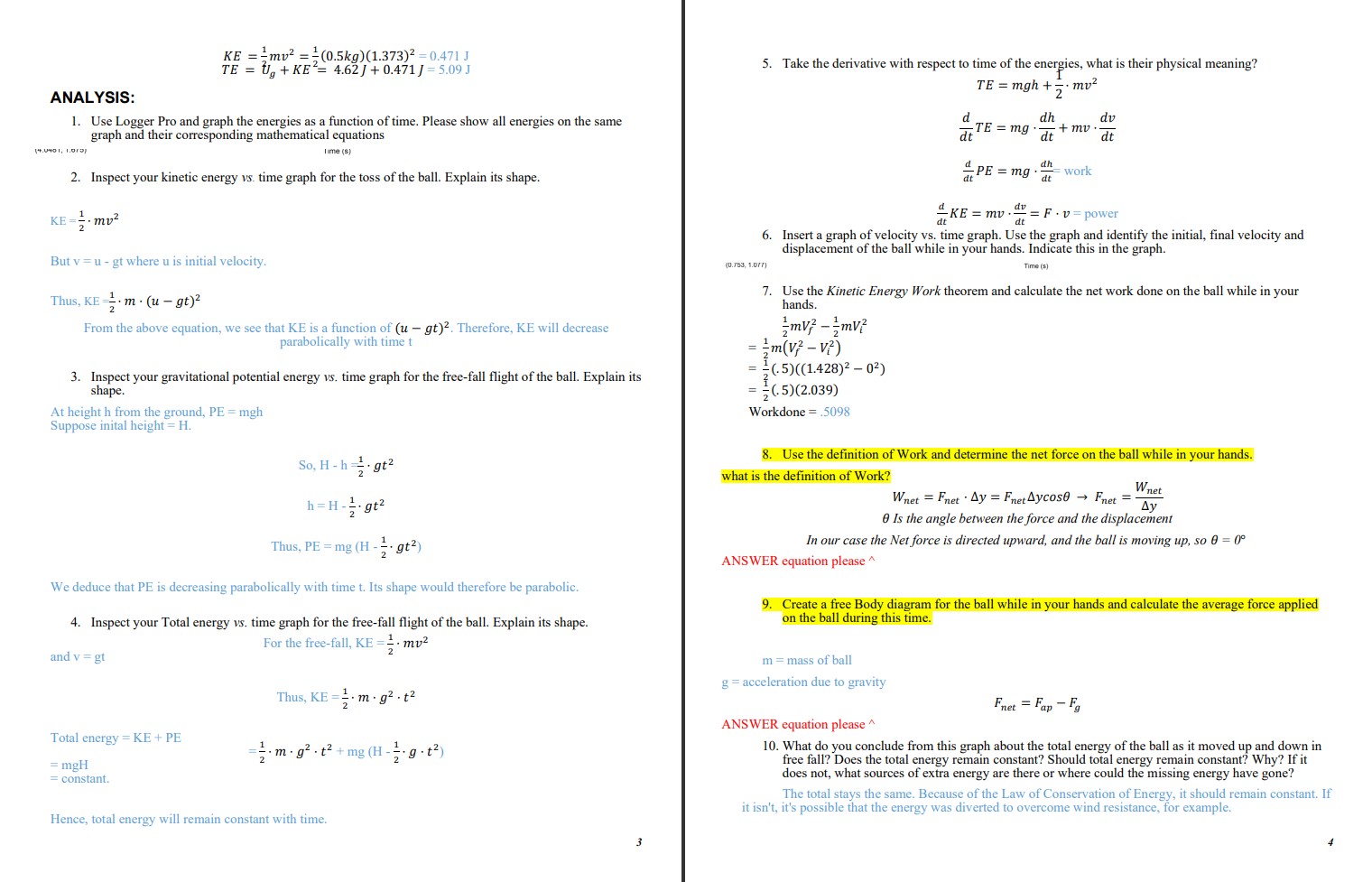 Solved Lab 7 "Energy of a Tossed Ball." ))))) O Motion | Chegg.com