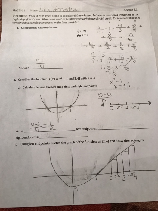 Solved MAC2311 Name Section 5.1 Directions: Work in your | Chegg.com