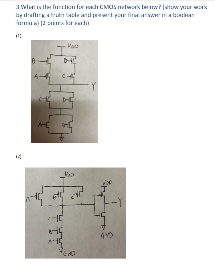 Solved 3 What is the function for each CMOS network below? | Chegg.com