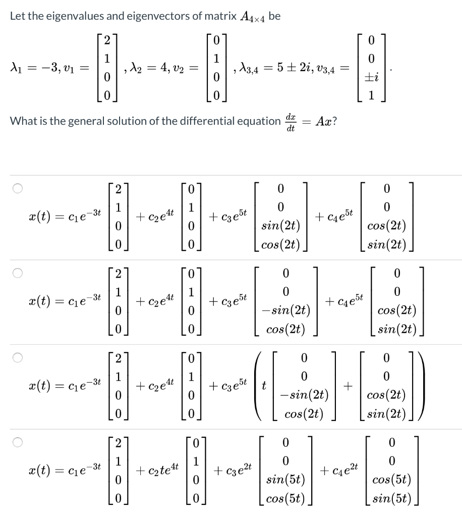 Solved Let the eigenvalues and eigenvectors of matrix A4x4 | Chegg.com
