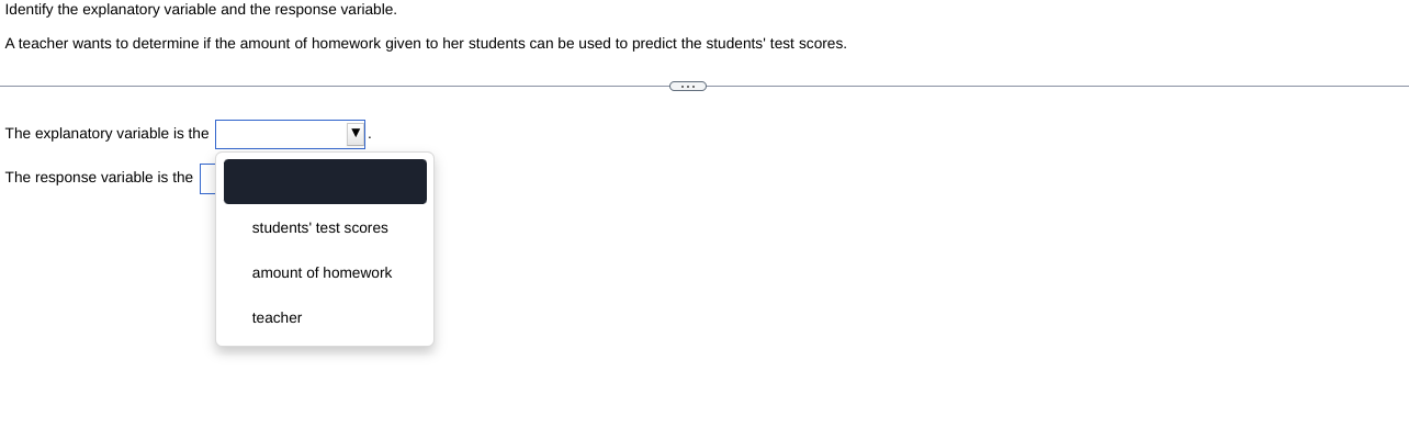 Solved Identify the explanatory variable and the response | Chegg.com