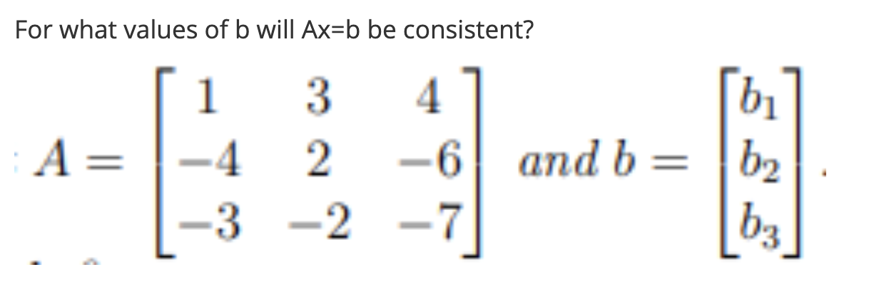 Solved For what values of b will Ax=b be consistent? A= 1 3 | Chegg.com