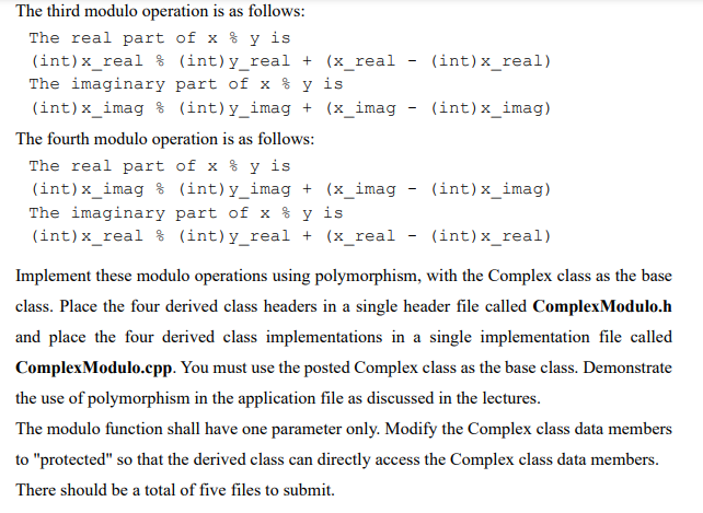 Solved 1. Four different Complex modulo operations on two | Chegg.com