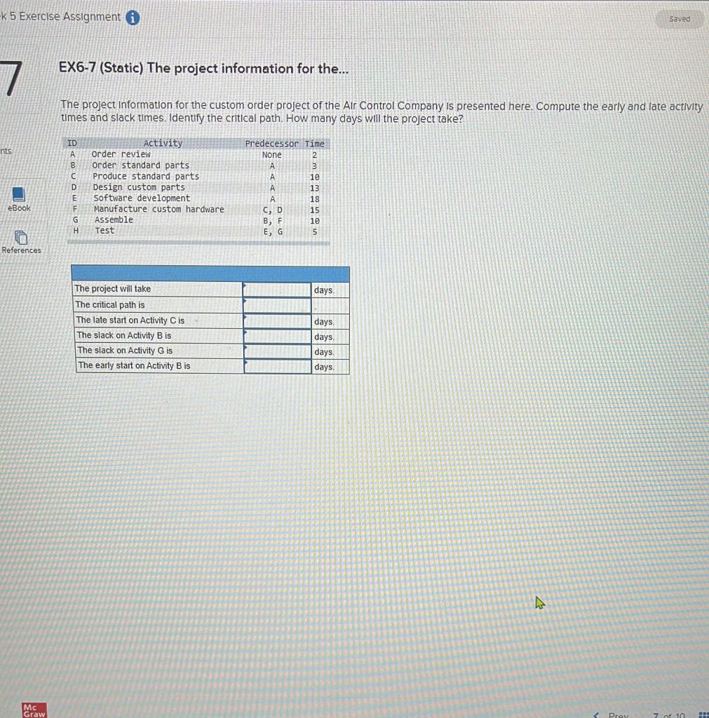 Solved EX6-7 (Static) The project information for the... The | Chegg.com