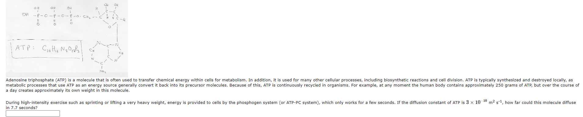 Solved Adenosine triphosphate (ATP) ﻿is a molecule that is | Chegg.com