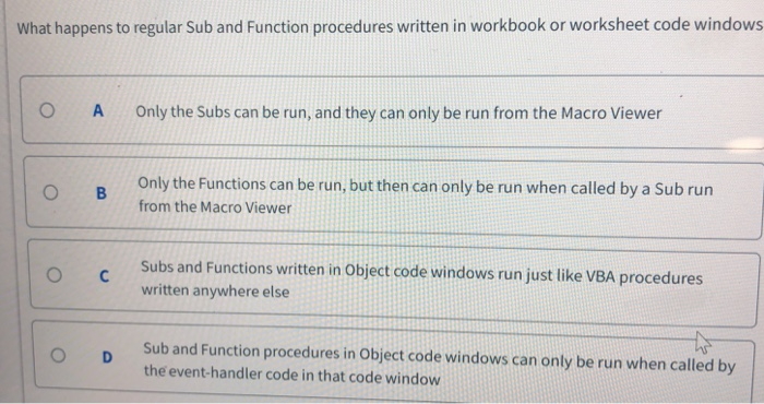 Solved What happens to regular Sub and Function procedures | Chegg.com