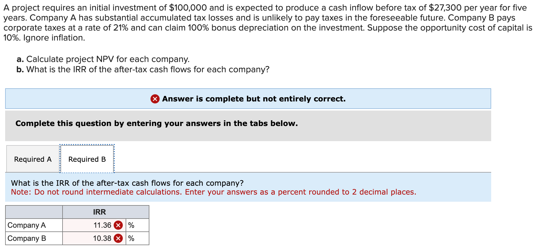 Solved A project requires an initial investment of $100,000 | Chegg.com