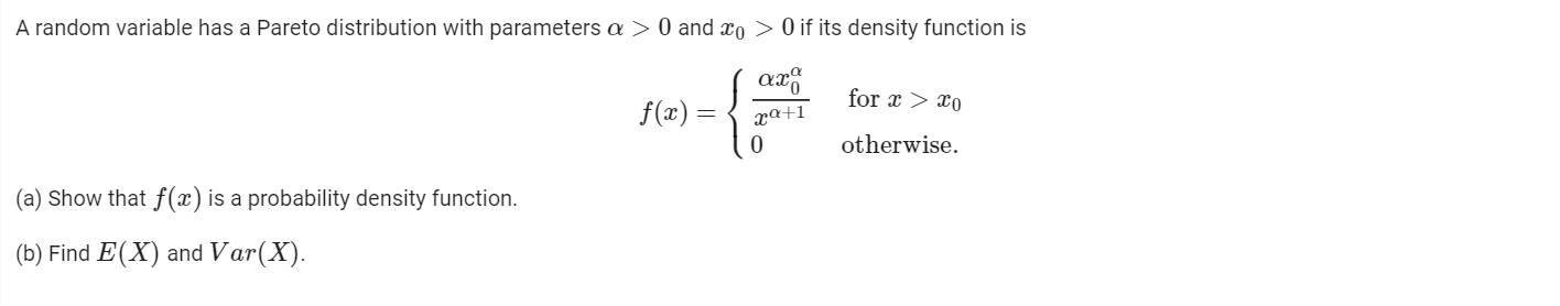 Solved A random variable has a Pareto distribution with | Chegg.com