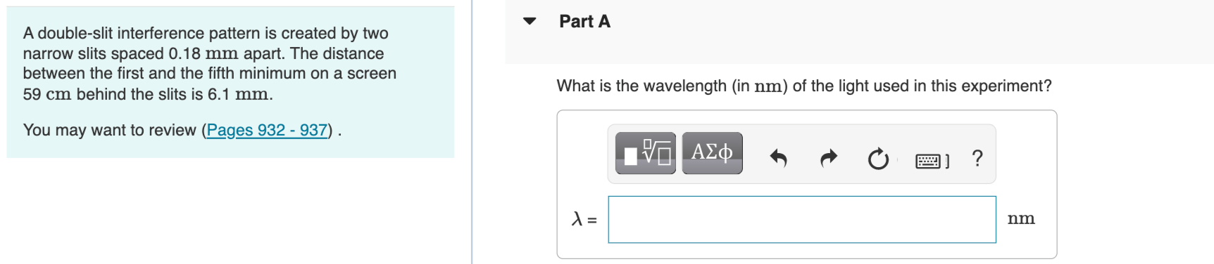 Solved A double-slit interference pattern is created by two | Chegg.com