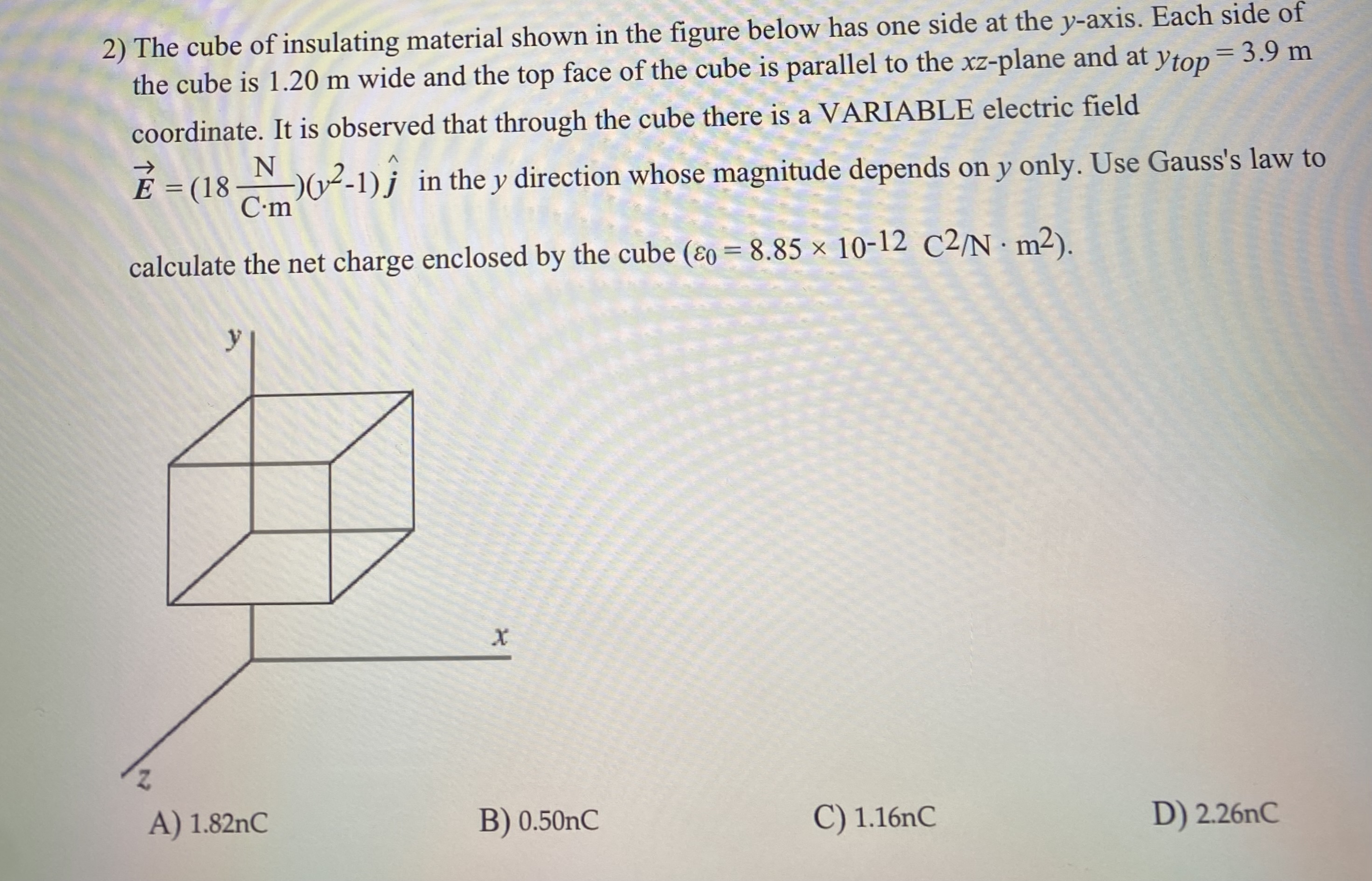 Solved The cube of insulating material shown in the figure | Chegg.com