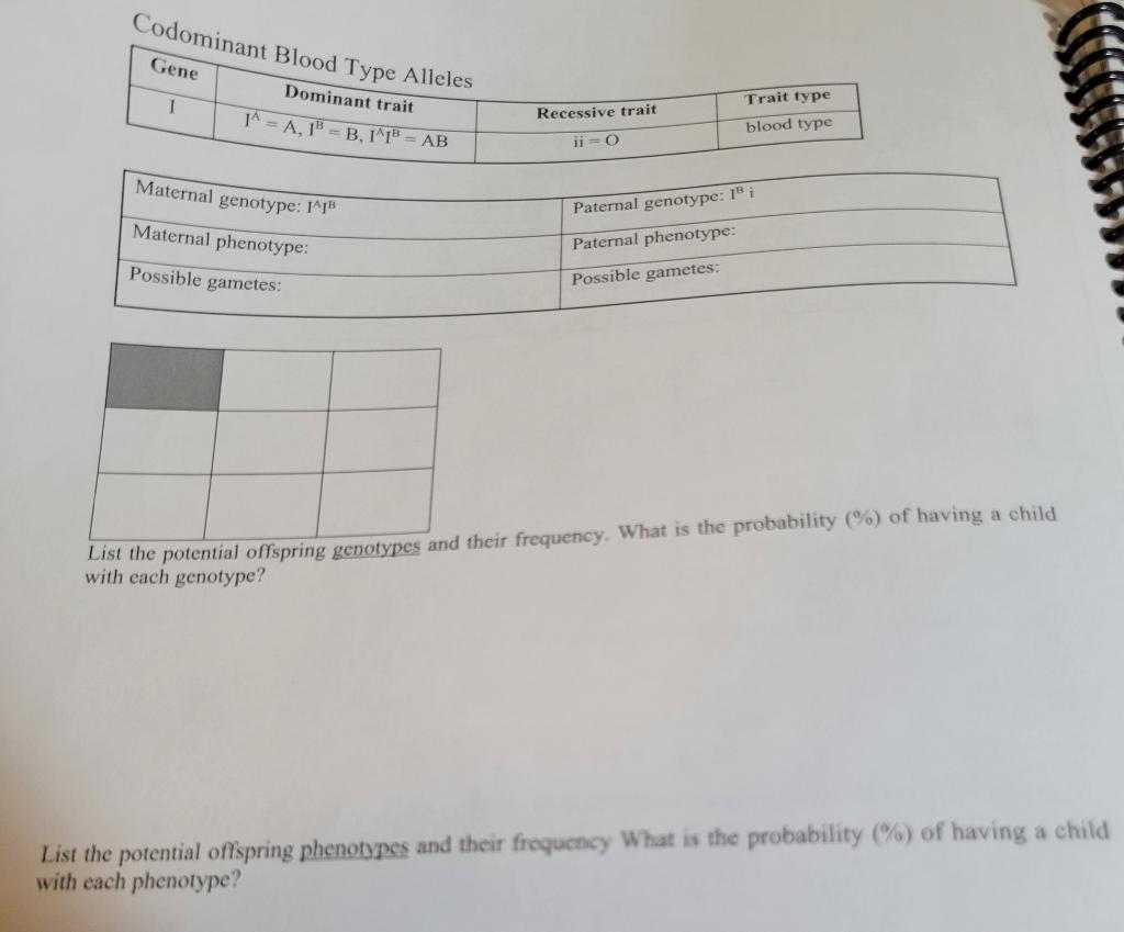 Solved List the potential offspring genotypes and their | Chegg.com