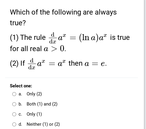 Solved Which of the following are always true? (1) The | Chegg.com