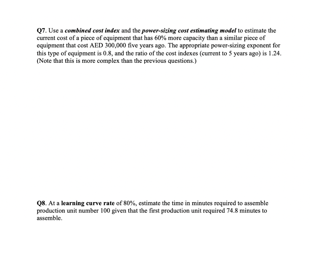 Solved Q7. Use a combined cost index and the power-sizing | Chegg.com
