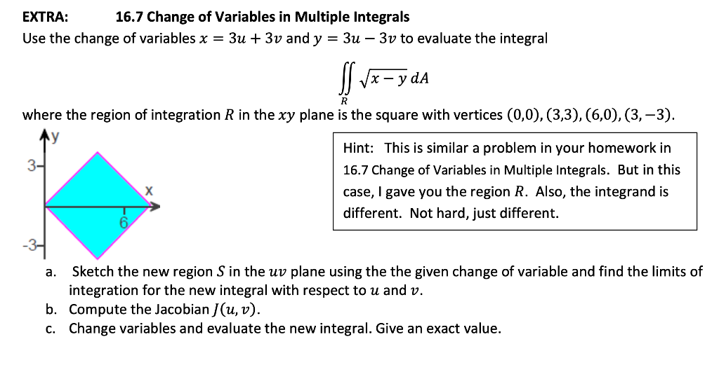 Solved EXTRA: 16.7 Change of Variables in Multiple Integrals | Chegg.com