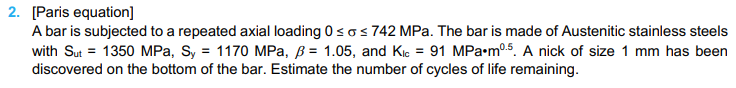 Solved 2. [Paris equation] A bar is subjected to a repeated | Chegg.com