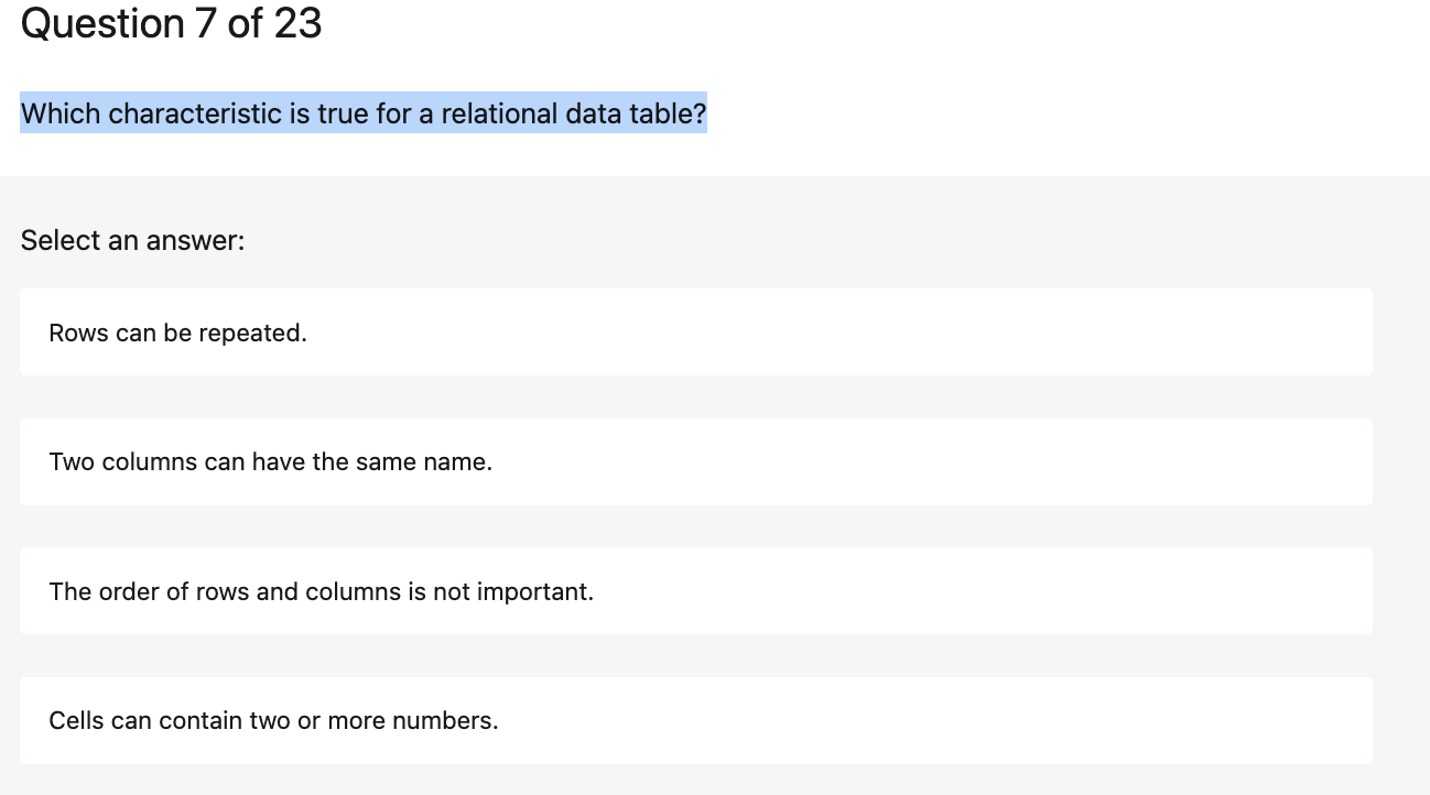 Solved Question 7 ﻿of 23Which characteristic is true for a | Chegg.com